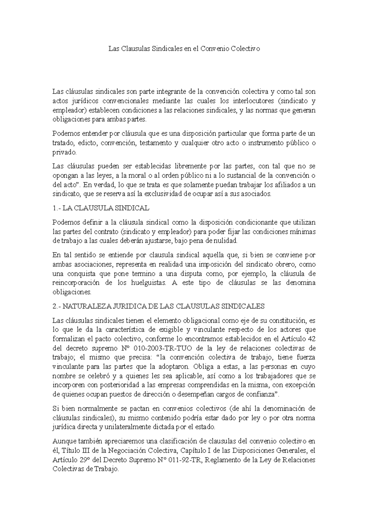 Las Clausulas Sindicales en el Convenio Colectivo - Podemos entender ...