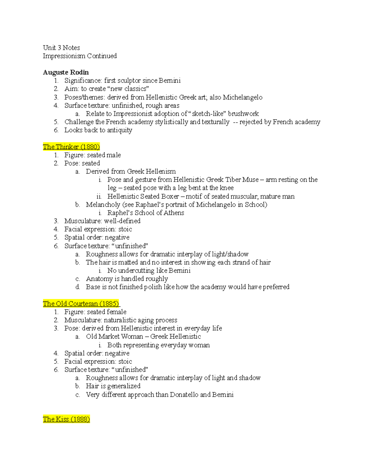UNIT 3 - Unit 3 notes - Unit 3 Notes Impressionism Continued Auguste ...
