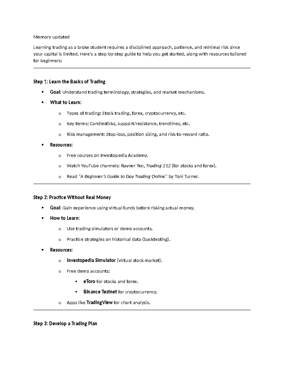 Financial growth 1 - sddsd - Memory updated Learning trading as a broke ...