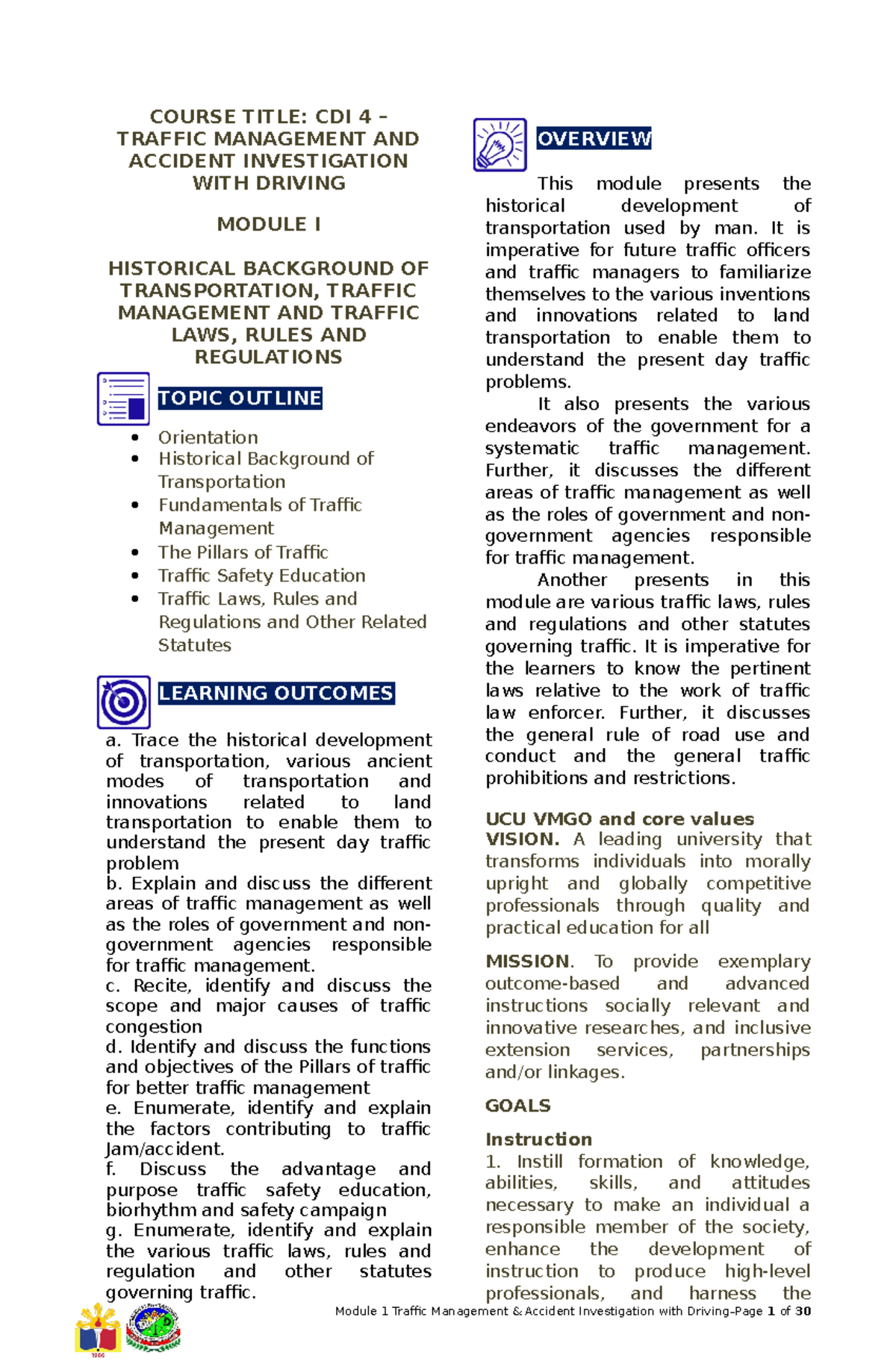 Traffic-Module-2 - Notes - COURSE TITLE: CDI 4 – TRAFFIC MANAGEMENT AND ...