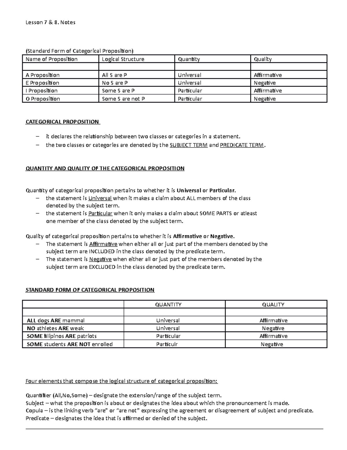 Lesson 7 & 8 - NotesLesson 4 - Part 1. Classification of Terms Lesson 4 ...