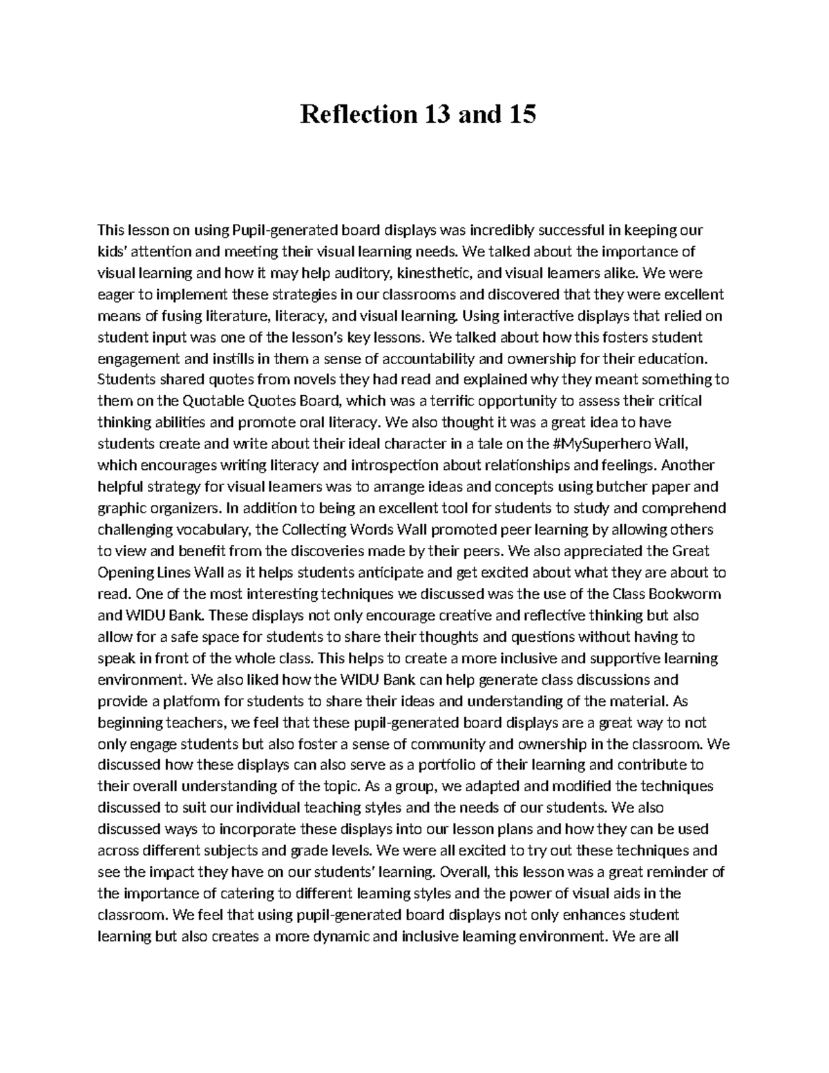 Reflection 13 and 15 - review - Reflection 13 and 15 This lesson on using Pupil-generated board ...