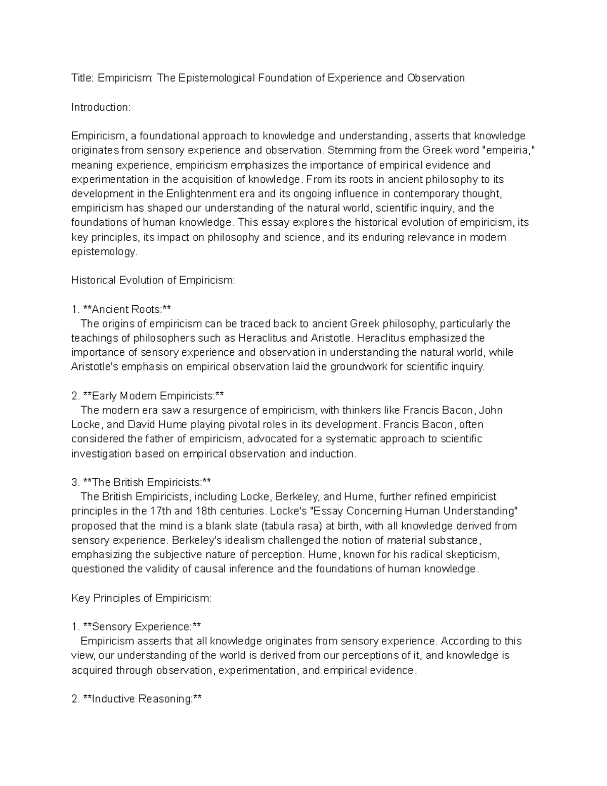 Empiricism 2 - Title: Empiricism: The Epistemological Foundation of ...