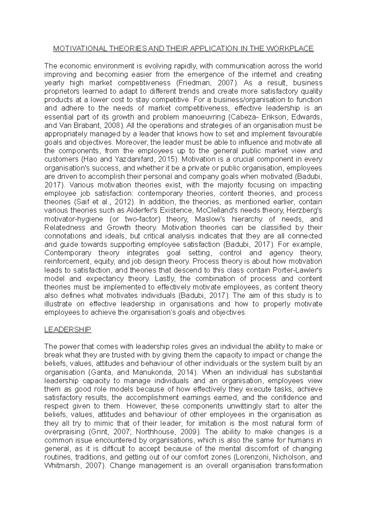 Motivational theories and their application in the workplace ...