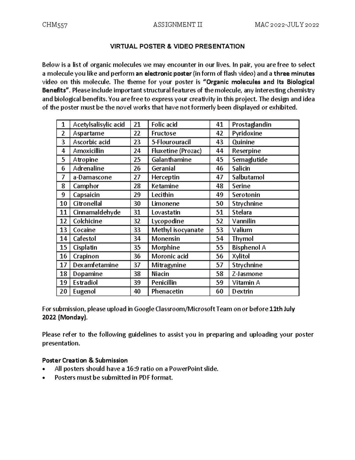 Assignment II-Virtual Poster & Video Presentation Guidelines - CHM557 ...