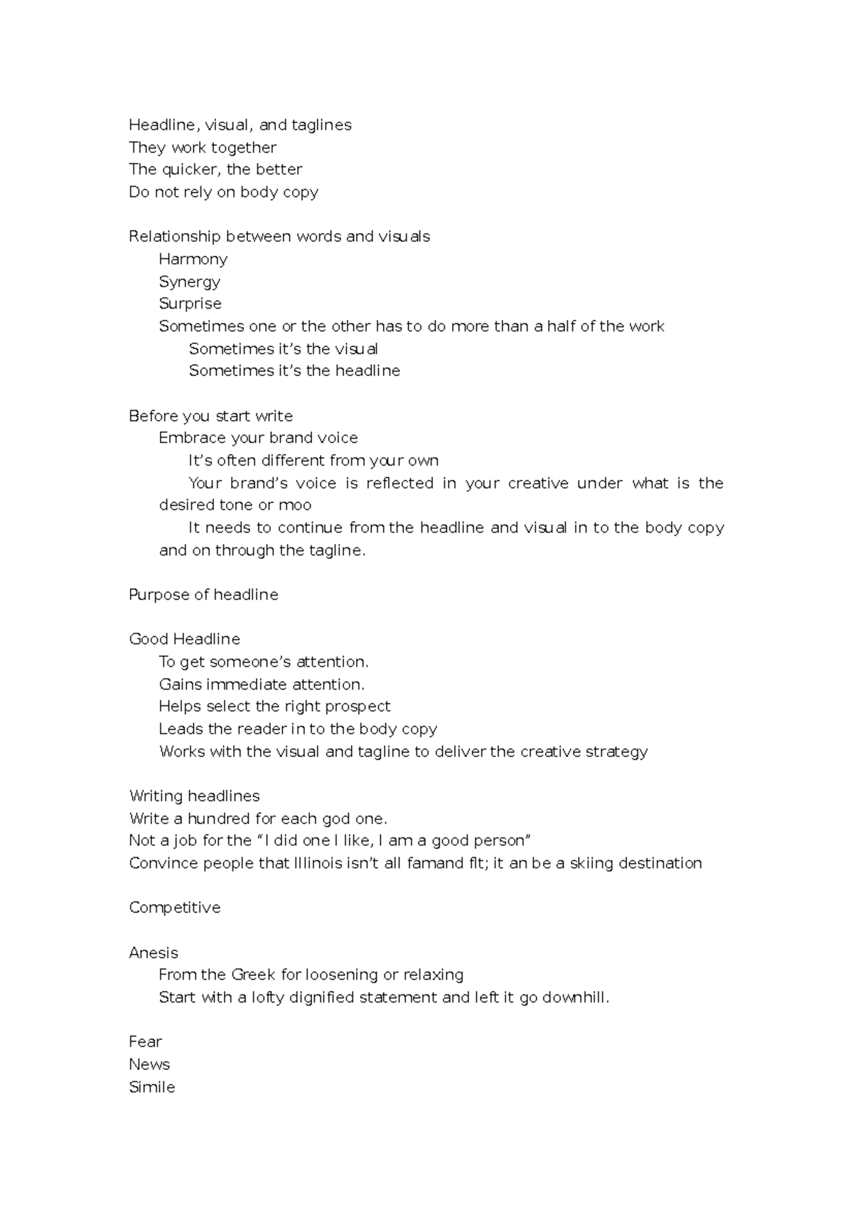 Headline - Lecture note - Headline, visual, and taglines They work ...