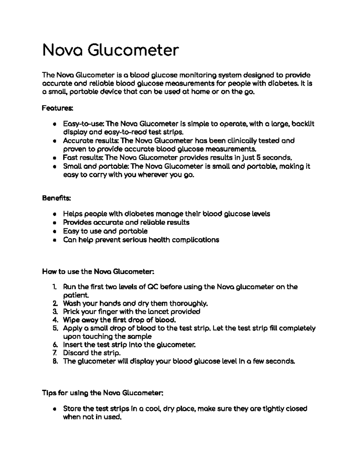 Nova Glucometer - NRSG 200 - Studocu