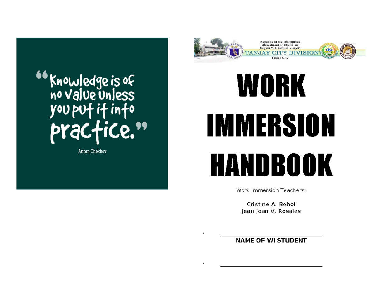 WORK Immersion Handbook - WORK IMMERSION HANDBOOK Work Immersion ...