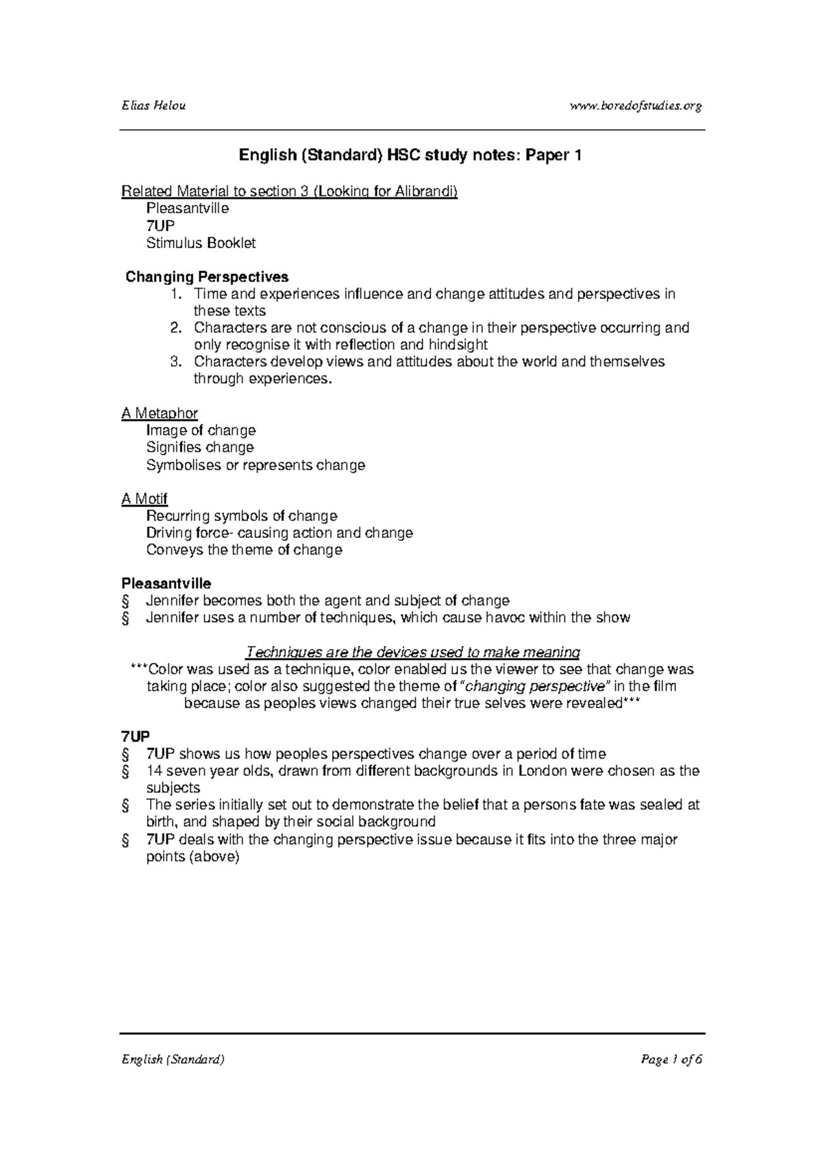 2002 Eng Std N Notes Helou - English (Standard) HSC study notes: Paper ...