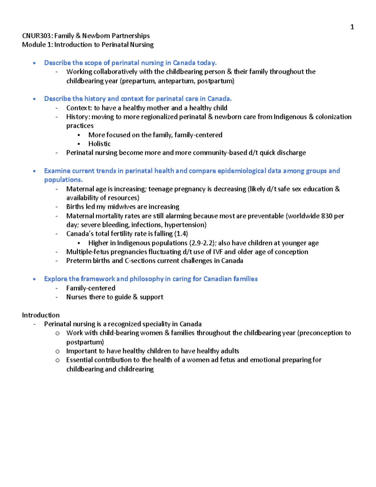 303 Final notes - CNUR303: Family & Newborn Partnerships Module 1 ...