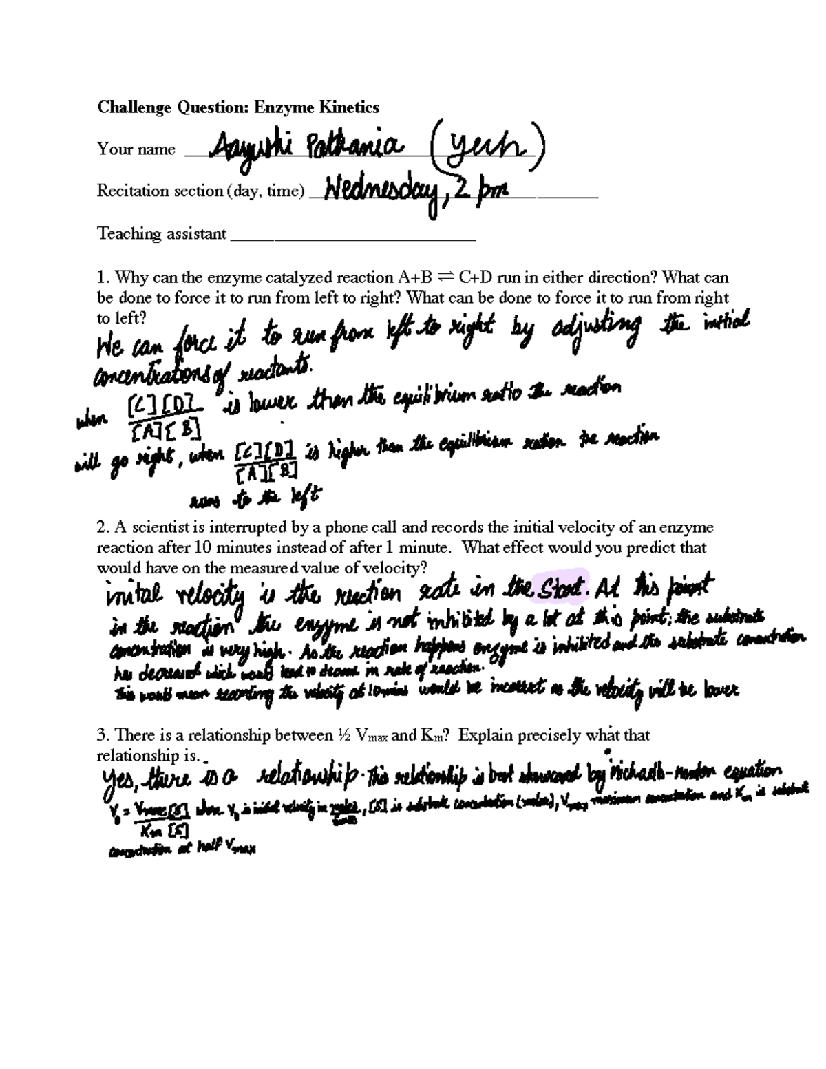 Challenge+Question - Why can the enzyme catalyzed reaction A+B C+D run in either direction? What ...