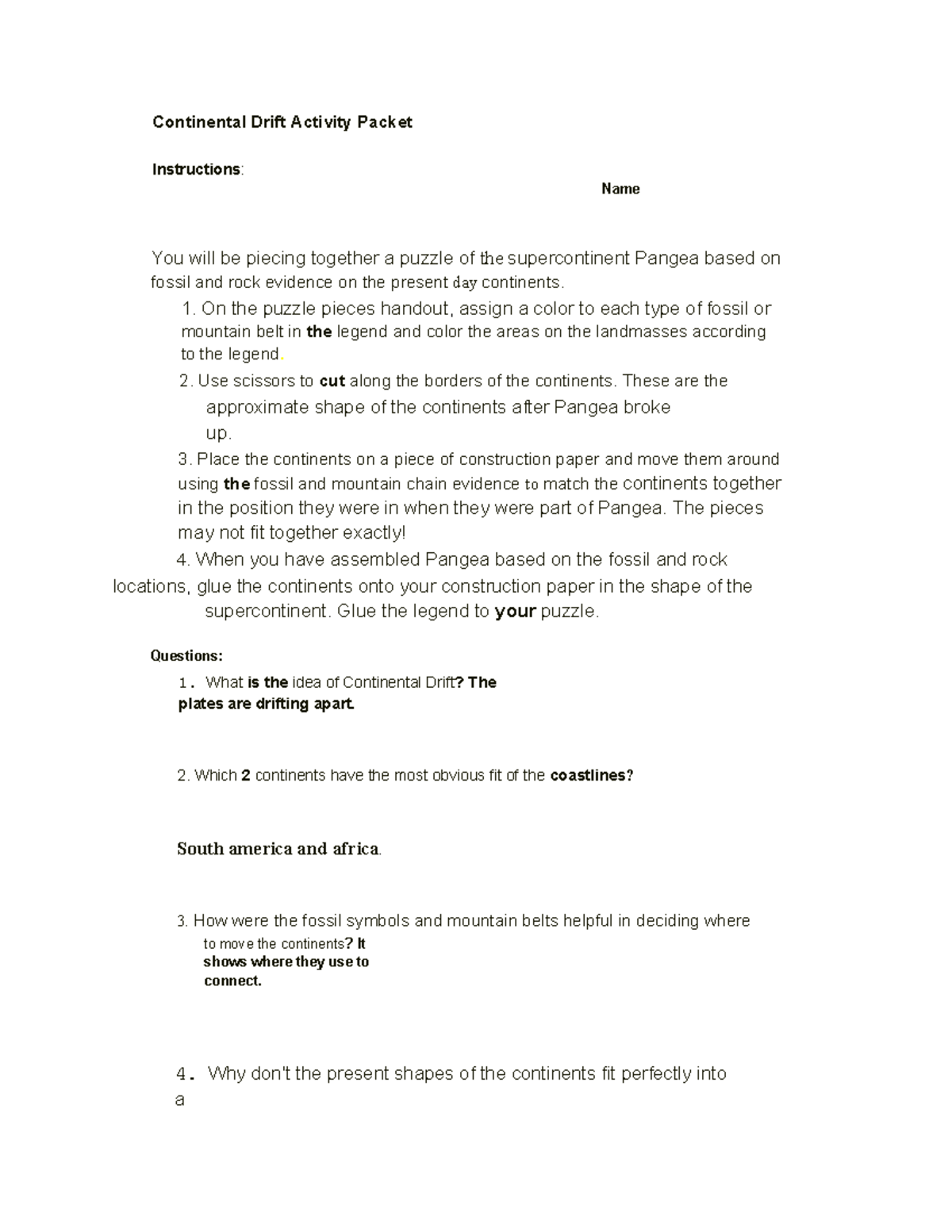 Cont Drfit Pkt - continental drift packet. - ####### Continental Drift ...