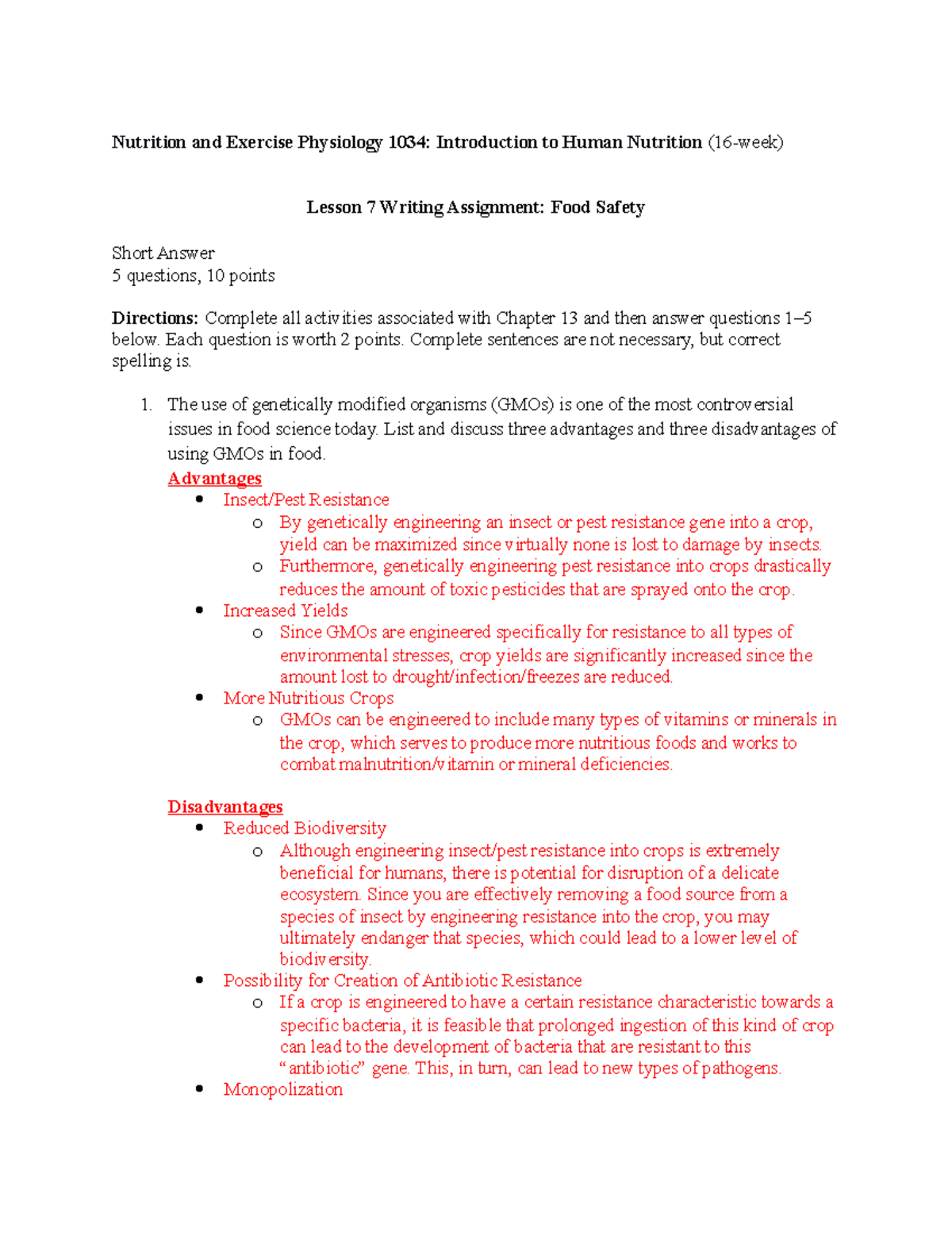 Lesson 7 Food Safety - Nutrition and Exercise Physiology 1034 ...