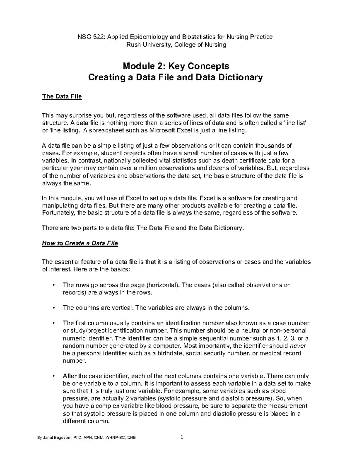 Creating a Data File and Data Dictionary - Key Concepts - Rush University, College of Nursing ...
