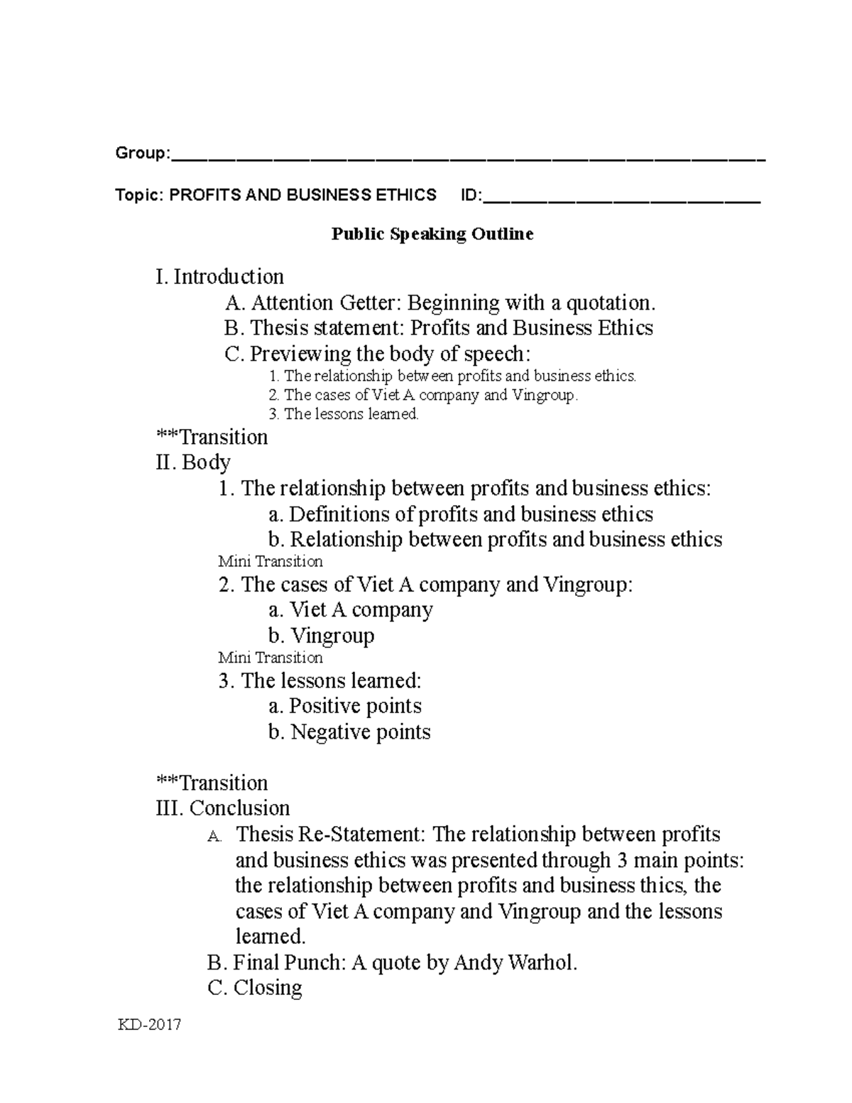 Sunshine Outline - Public Speaking Outline I. Introduction A. Attention ...