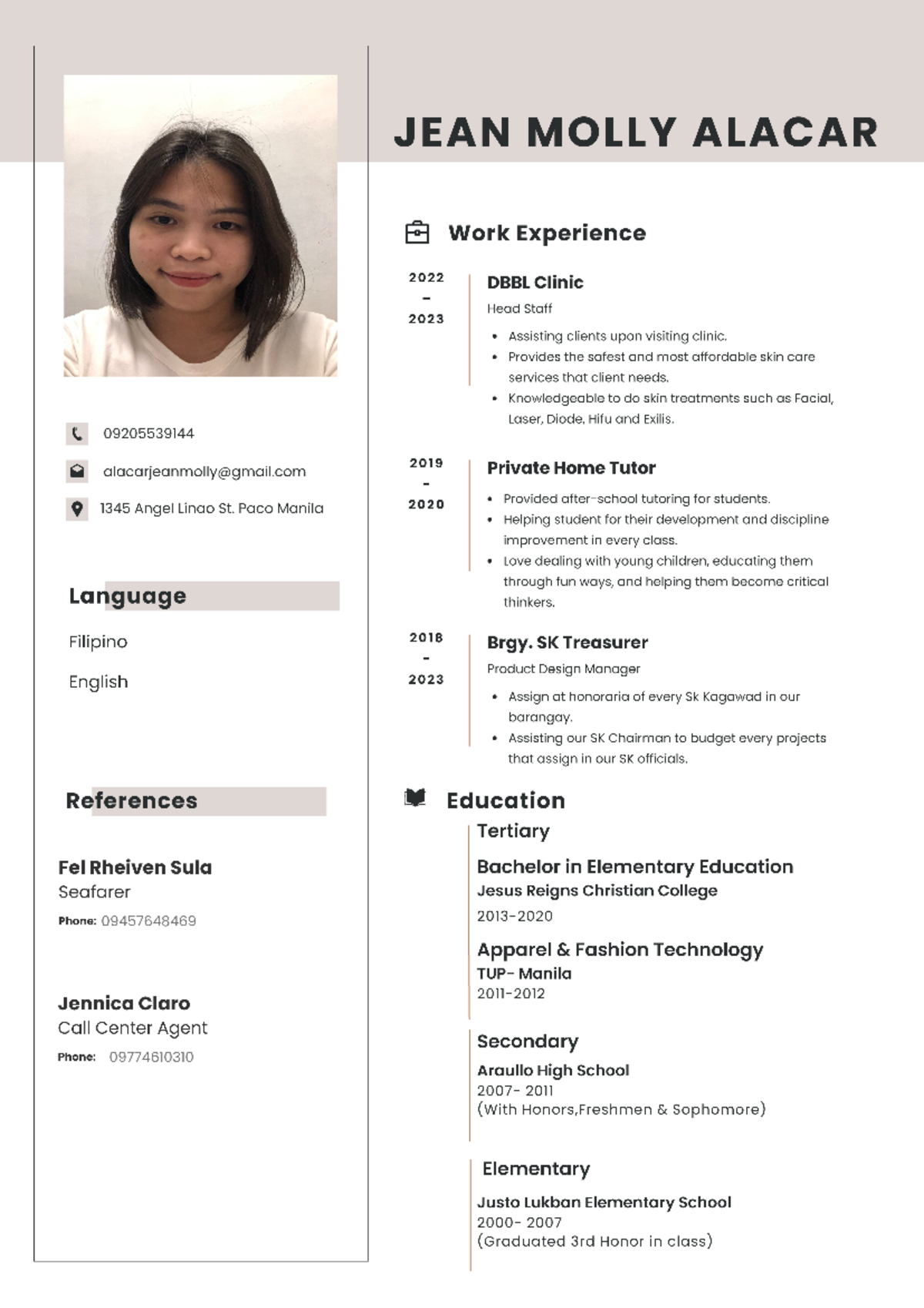 Jean-Molly-Resume - PATHFIT 303-3 - JEAN MOLLY ALACAR Work Experience ...