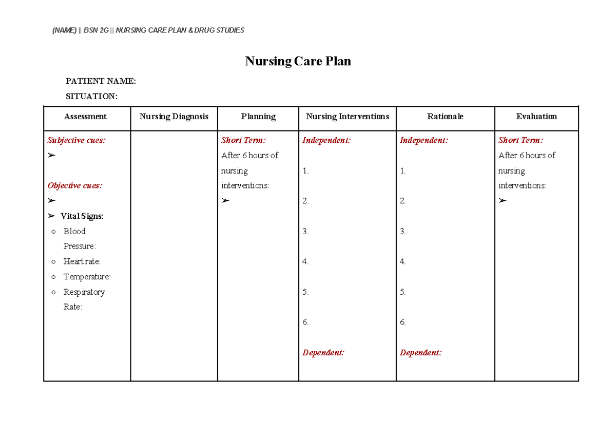 NCP & DRUG Study Format - (NAME) || BSN 2G || NURSING CARE PLAN & DRUG ...