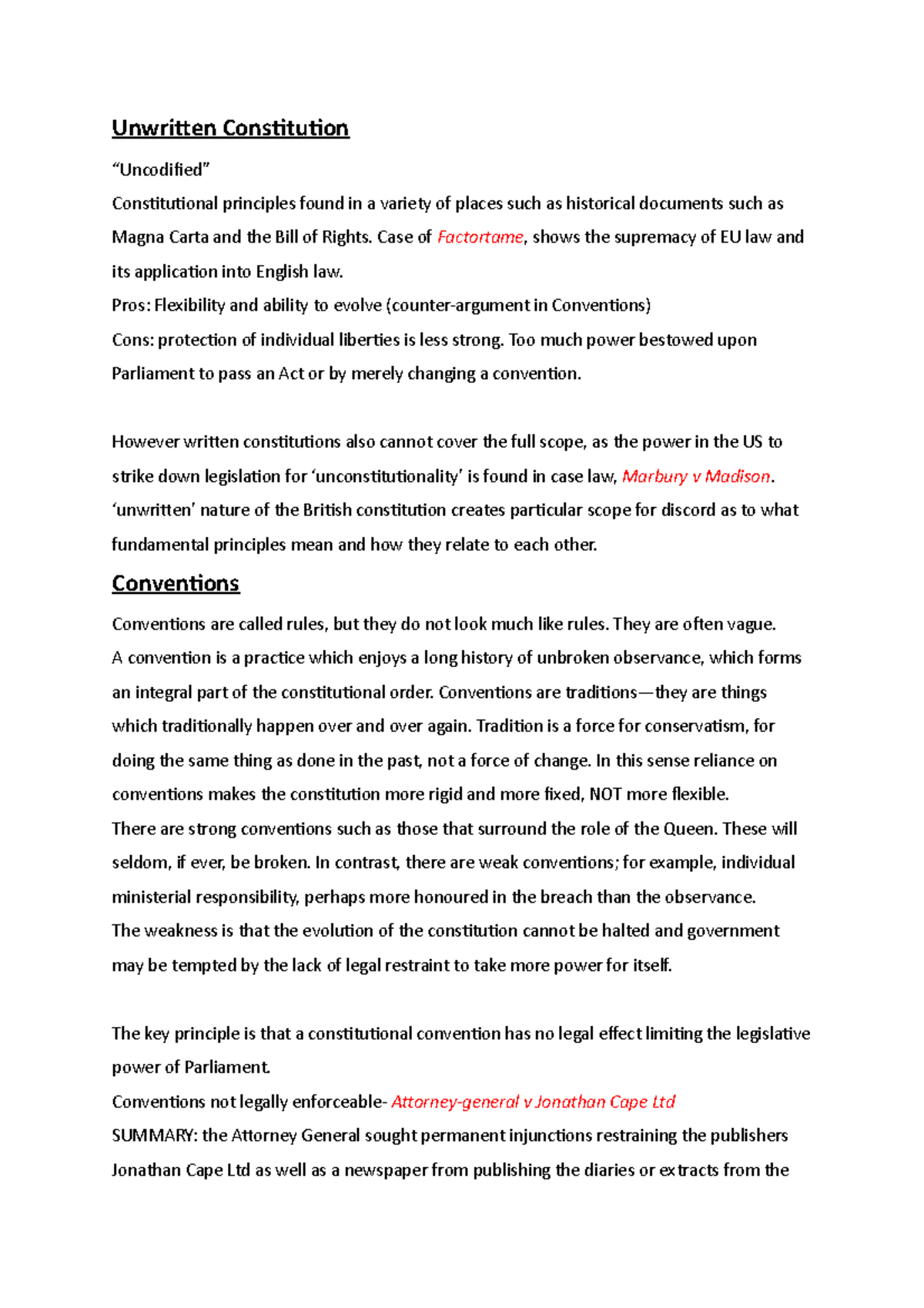 Public notes - Unwritten Constitution “Uncodified” Constitutional ...