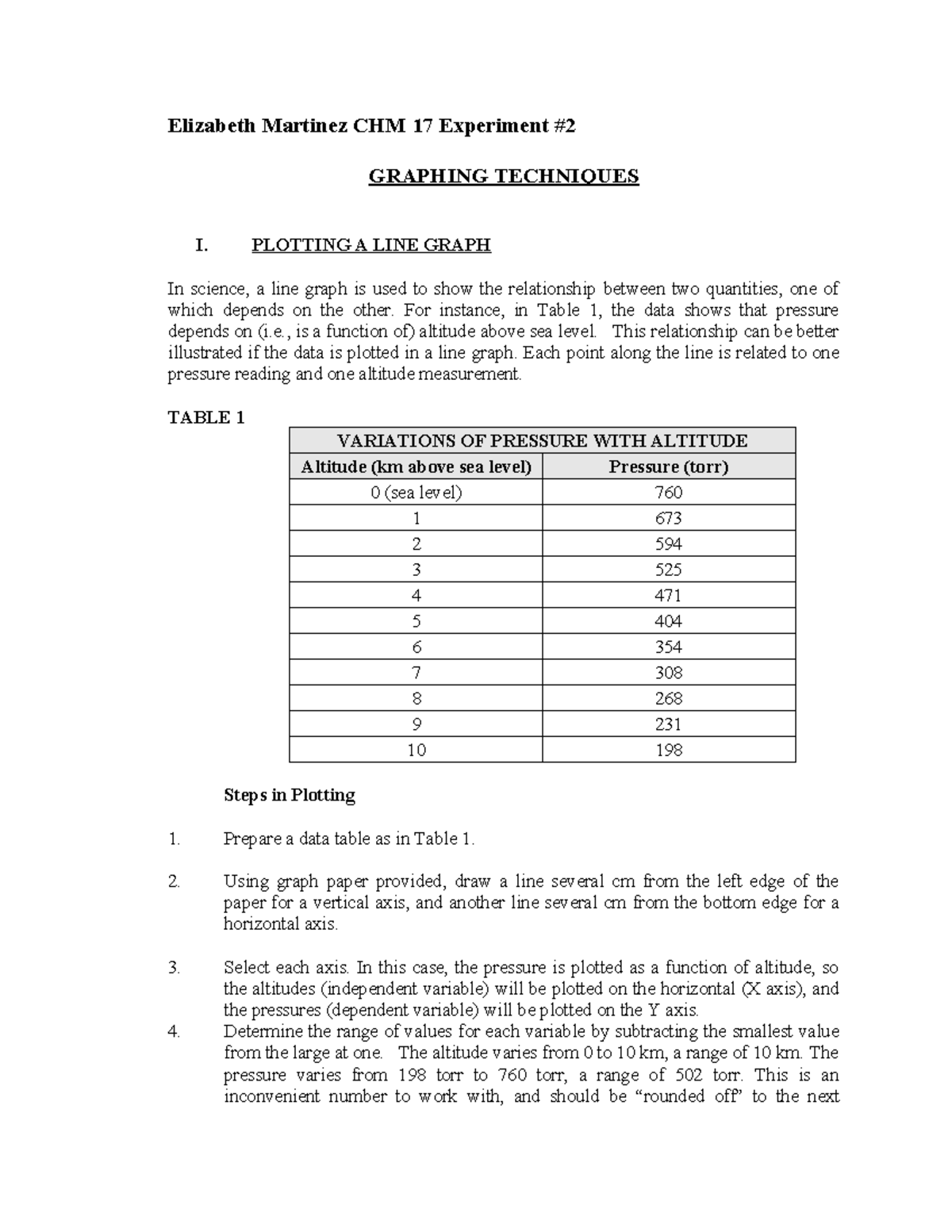 Experiment #2 graphs - homework - Elizabeth Martinez CHM 17 Experiment ...
