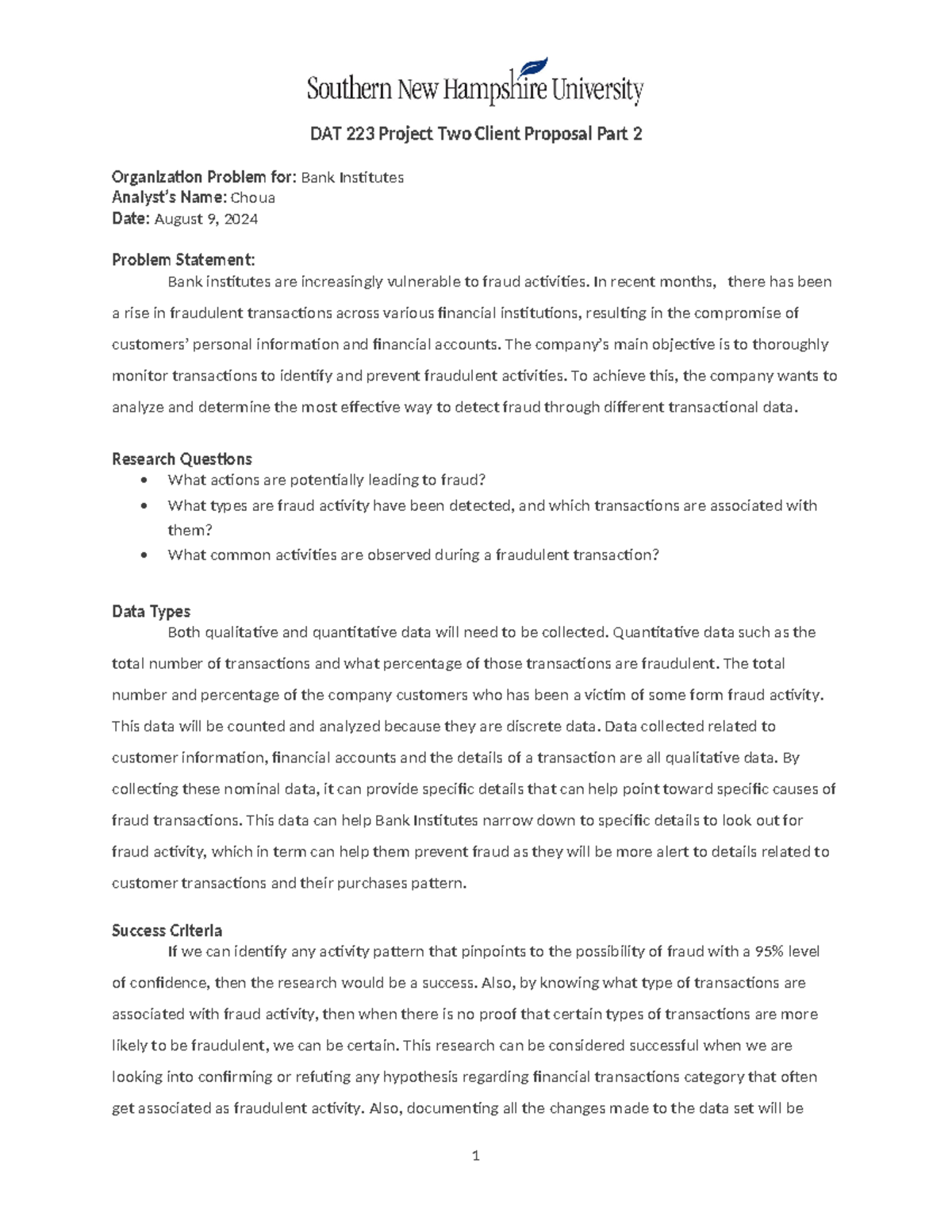 DAT 223 Project Two - DAT 223 Project Two Client Proposal Part 2 ...