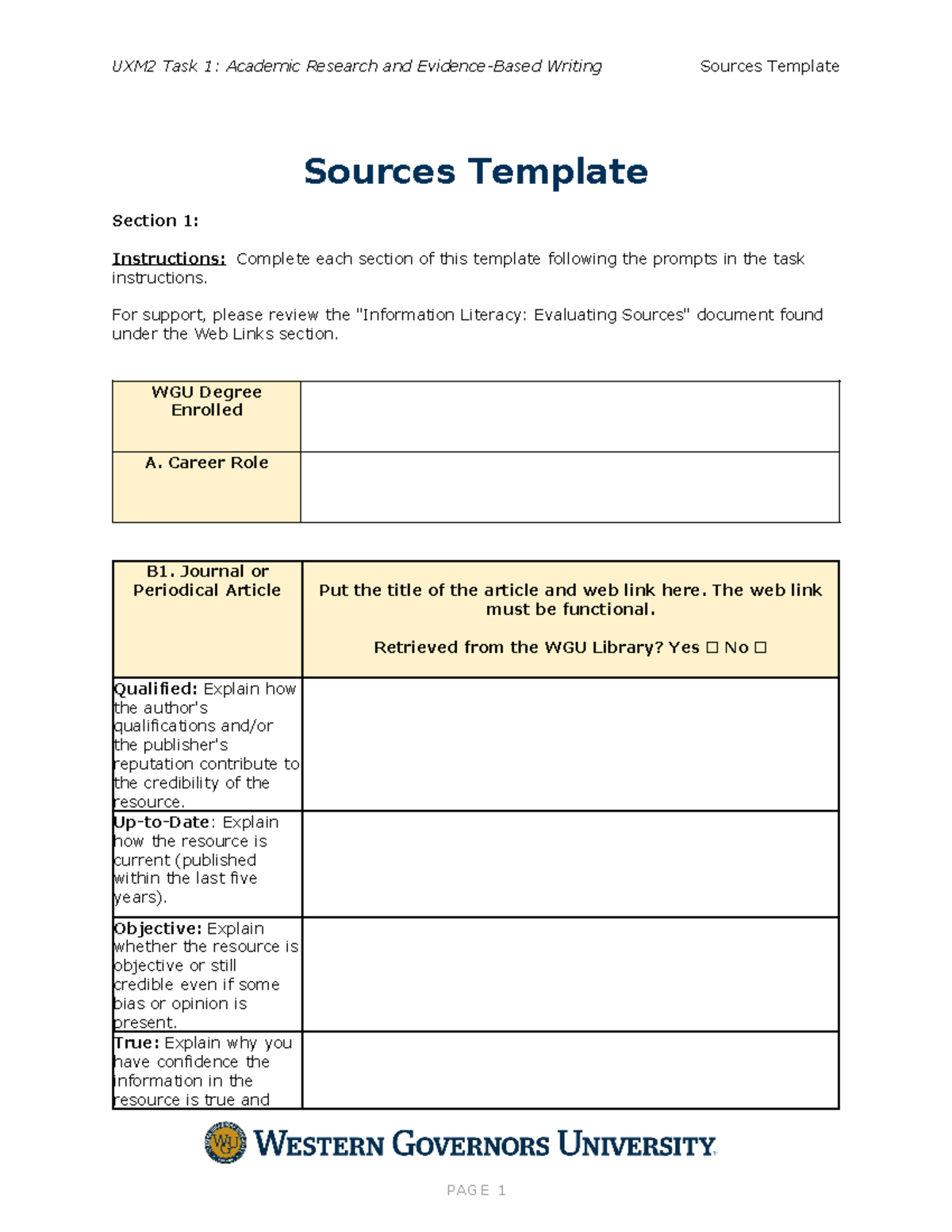 Sources Template - Sources Template Section 1: Instructions: Complete ...
