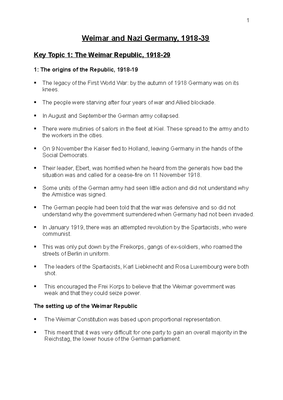 Weimar Republic and Treaty of Versailles - Studocu