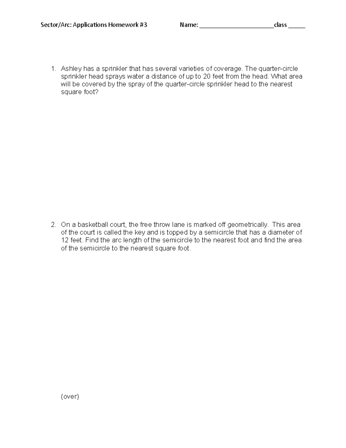 Arc hw 3 application - math questions for students to see - Sector/Arc ...