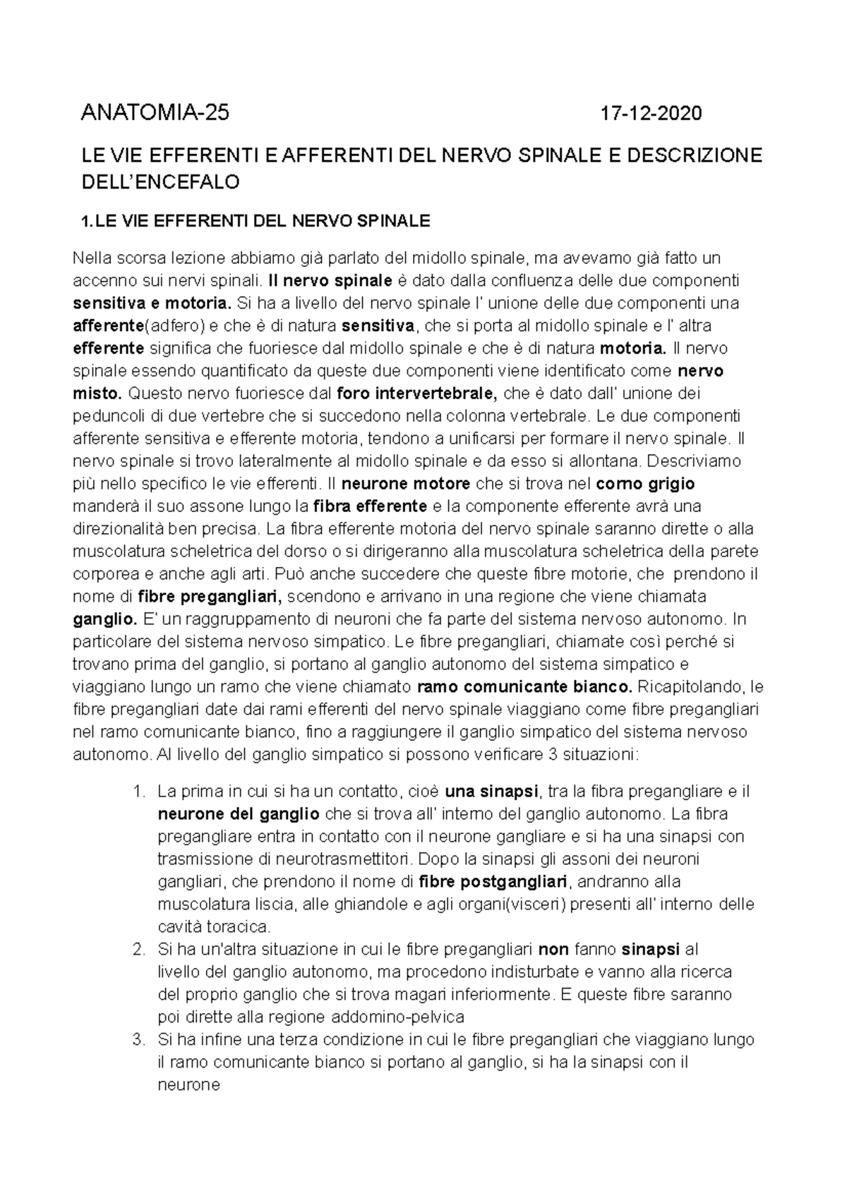 (25) Anatomia 17 - ANATOMIA-25 17-12- LE VIE EFFERENTI E AFFERENTI DEL ...