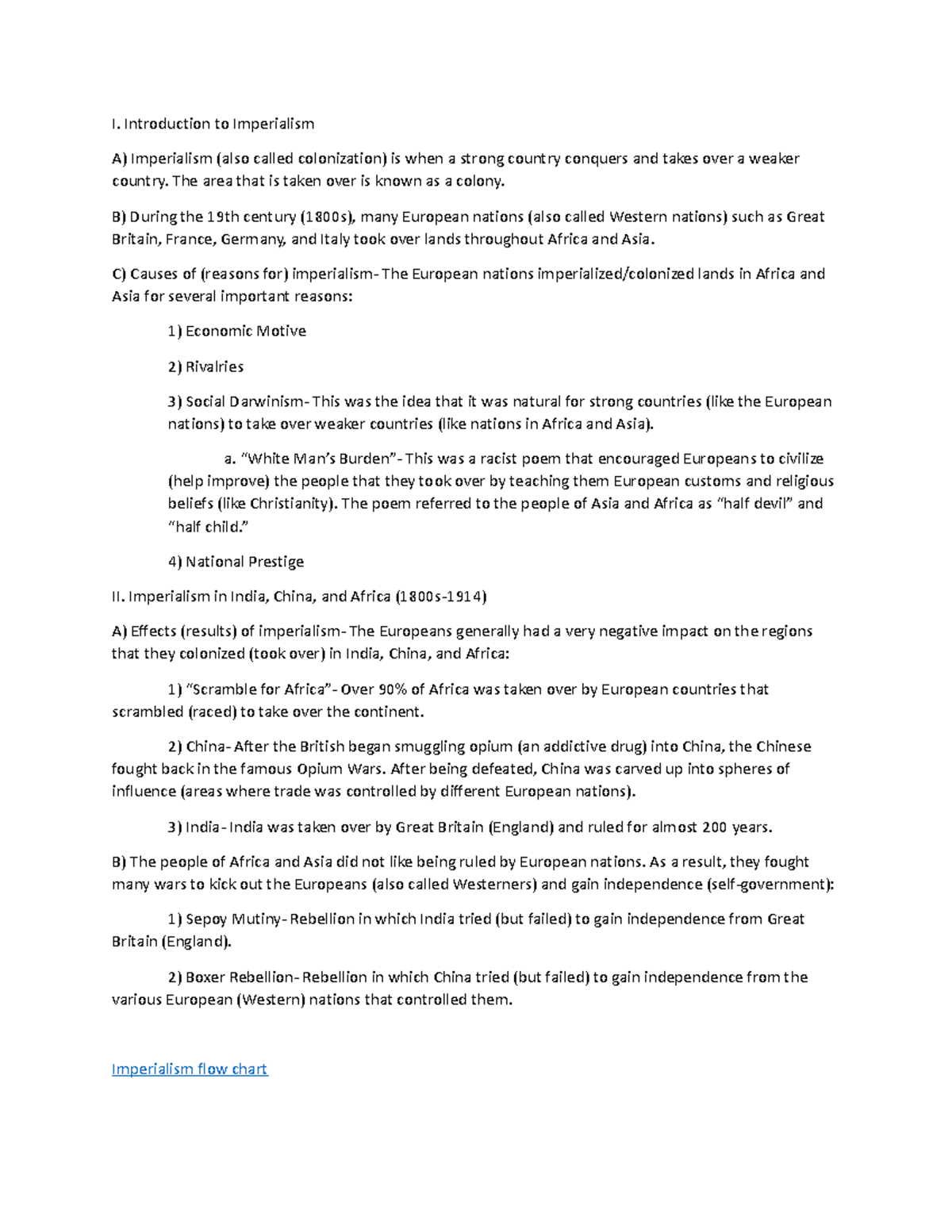 Imperialism Study Notes - I. Introduction to Imperialism A) Imperialism ...