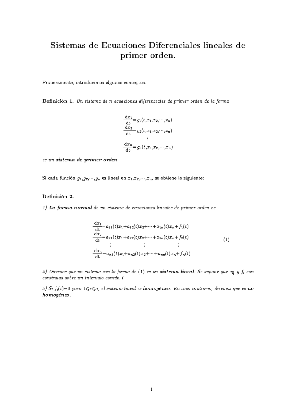 Sistemas de ED's de primer orden - Sistemas de Ecuaciones Diferenciales ...