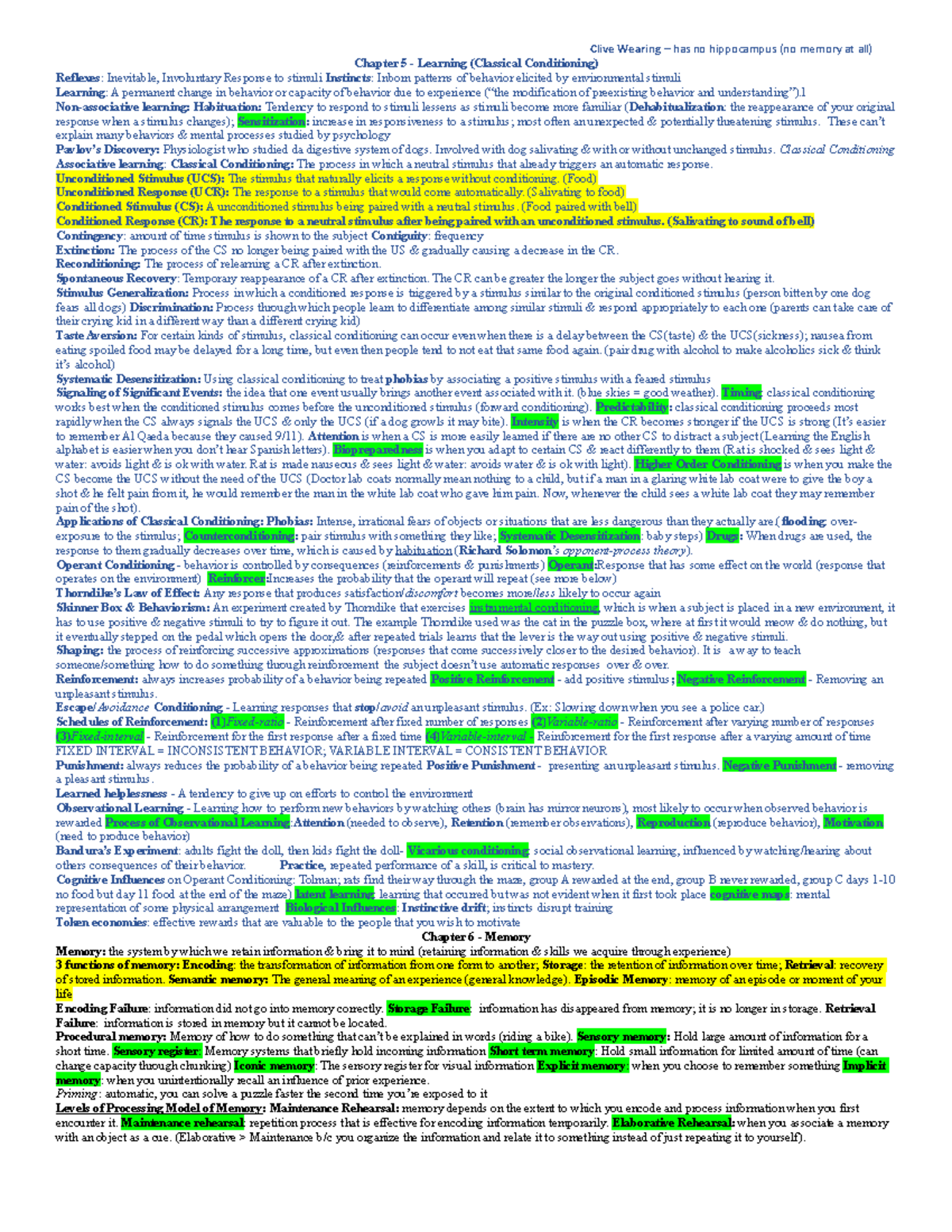 Psychology Cheat Sheet - Chapter 5 - Learning (Classical Conditioning ...