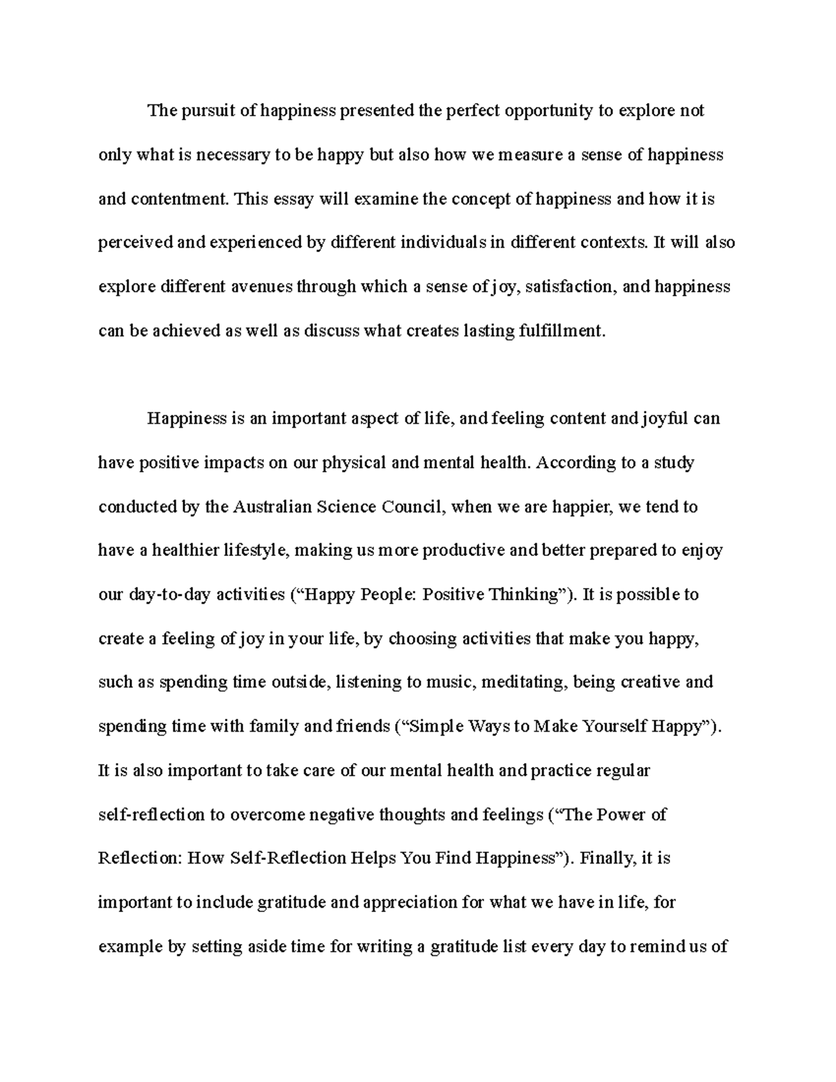 Happiness Essay - Semester 1 - The pursuit of happiness presented the ...