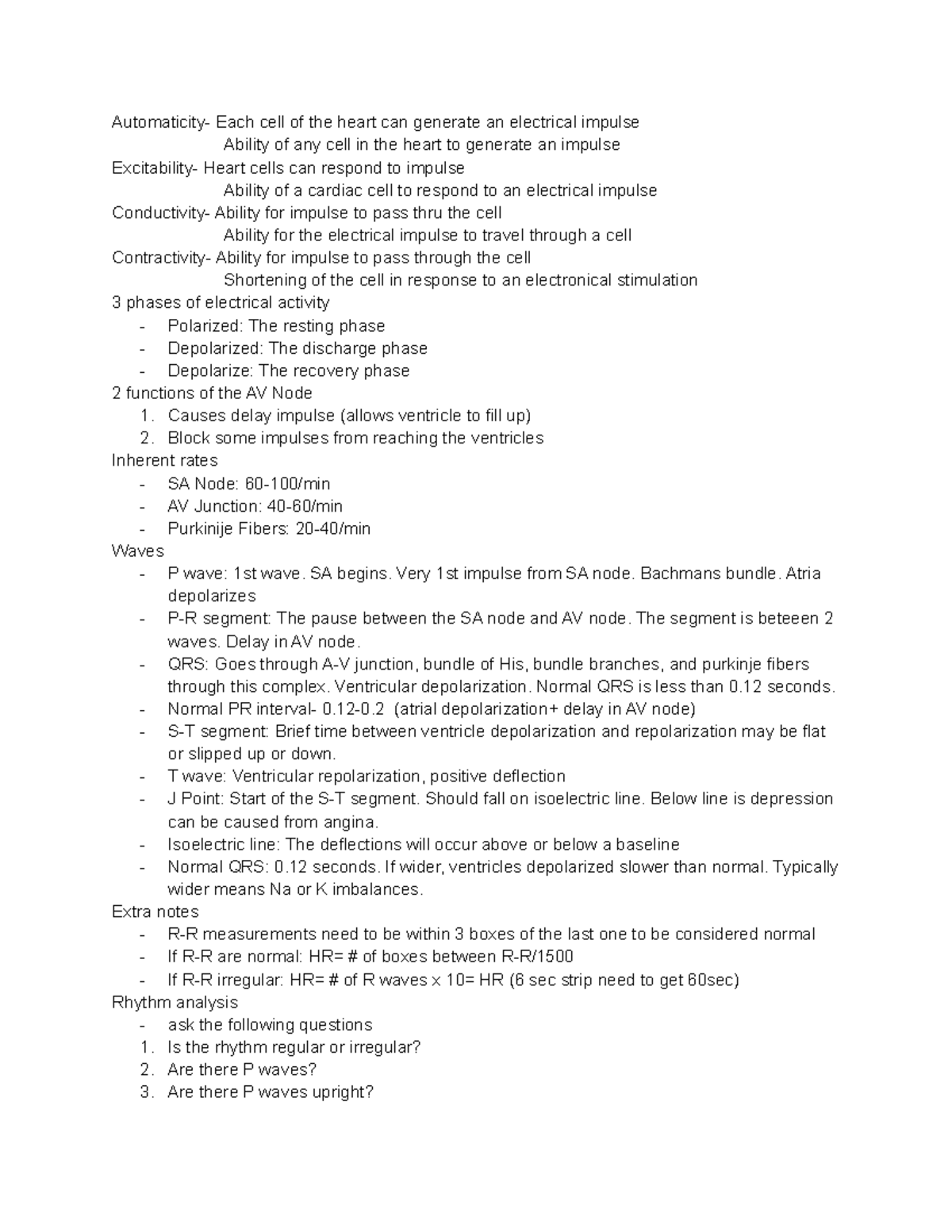 EKG Noted - EKG Notes - Automaticity- Each cell of the heart can ...