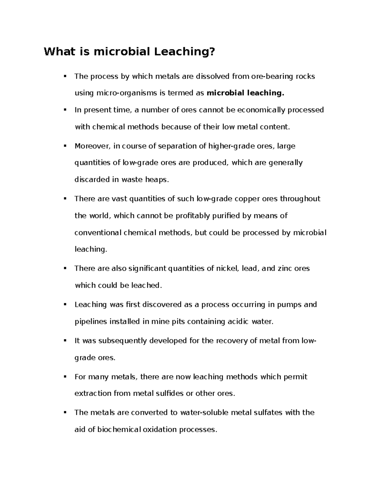 Biology Science 124 - What is microbial Leaching? The process by which ...
