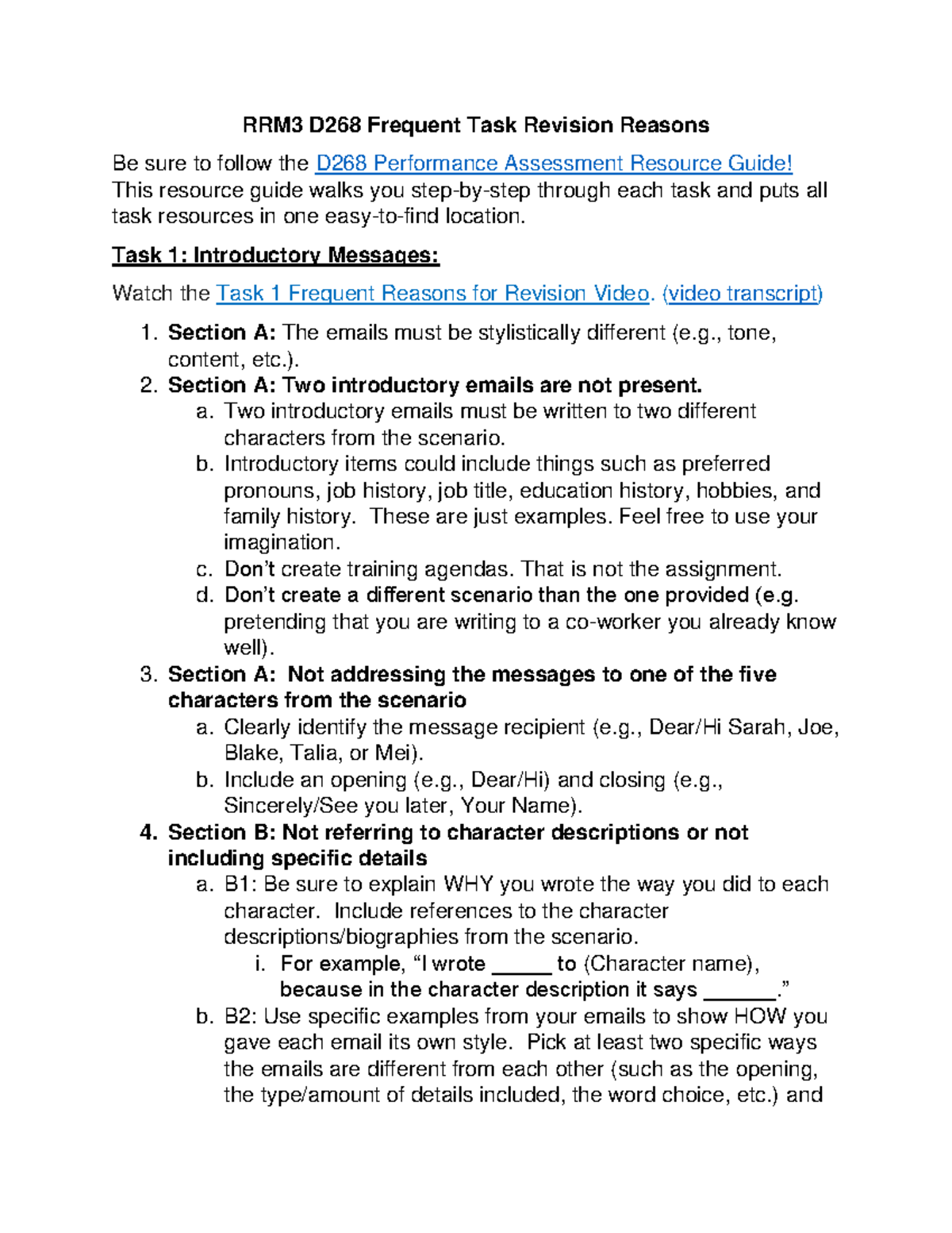 RRM3 D268 Frequent Task Revision Reasons - Task 1: Introductory ...