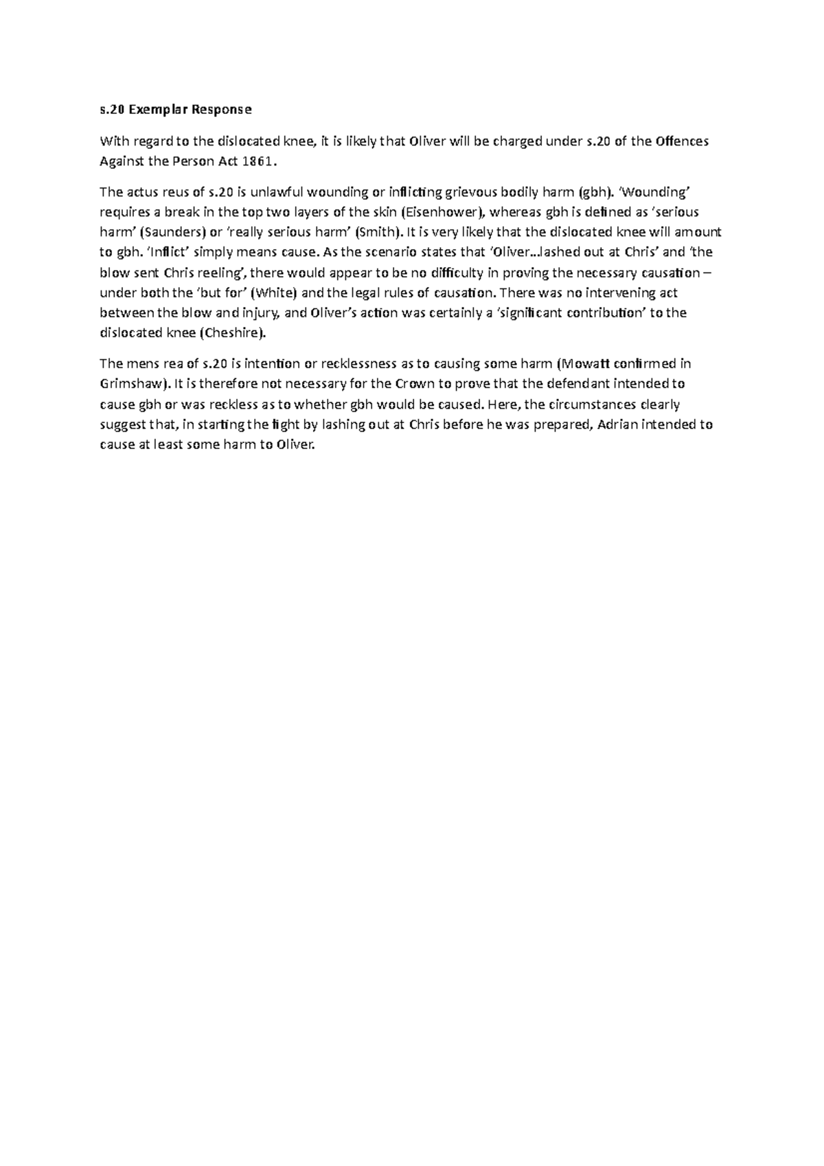 S.20 exemplar response - s Exemplar Response With regard to the ...