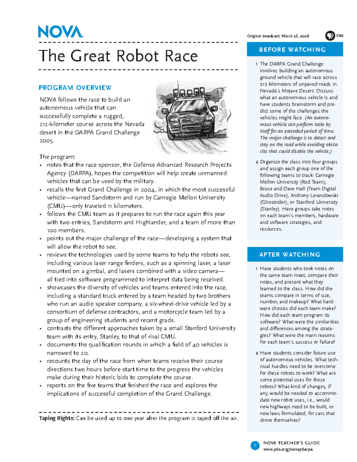 Elasticity thru NOVA The Great Robot Race - B e f o r e W at c h i n g ...