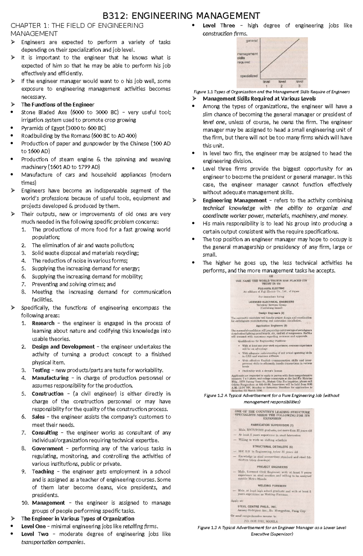B312 - Engineering Management - B312: ENGINEERING MANAGEMENT CHAPTER 1: THE FIELD OF ENGINEERING ...