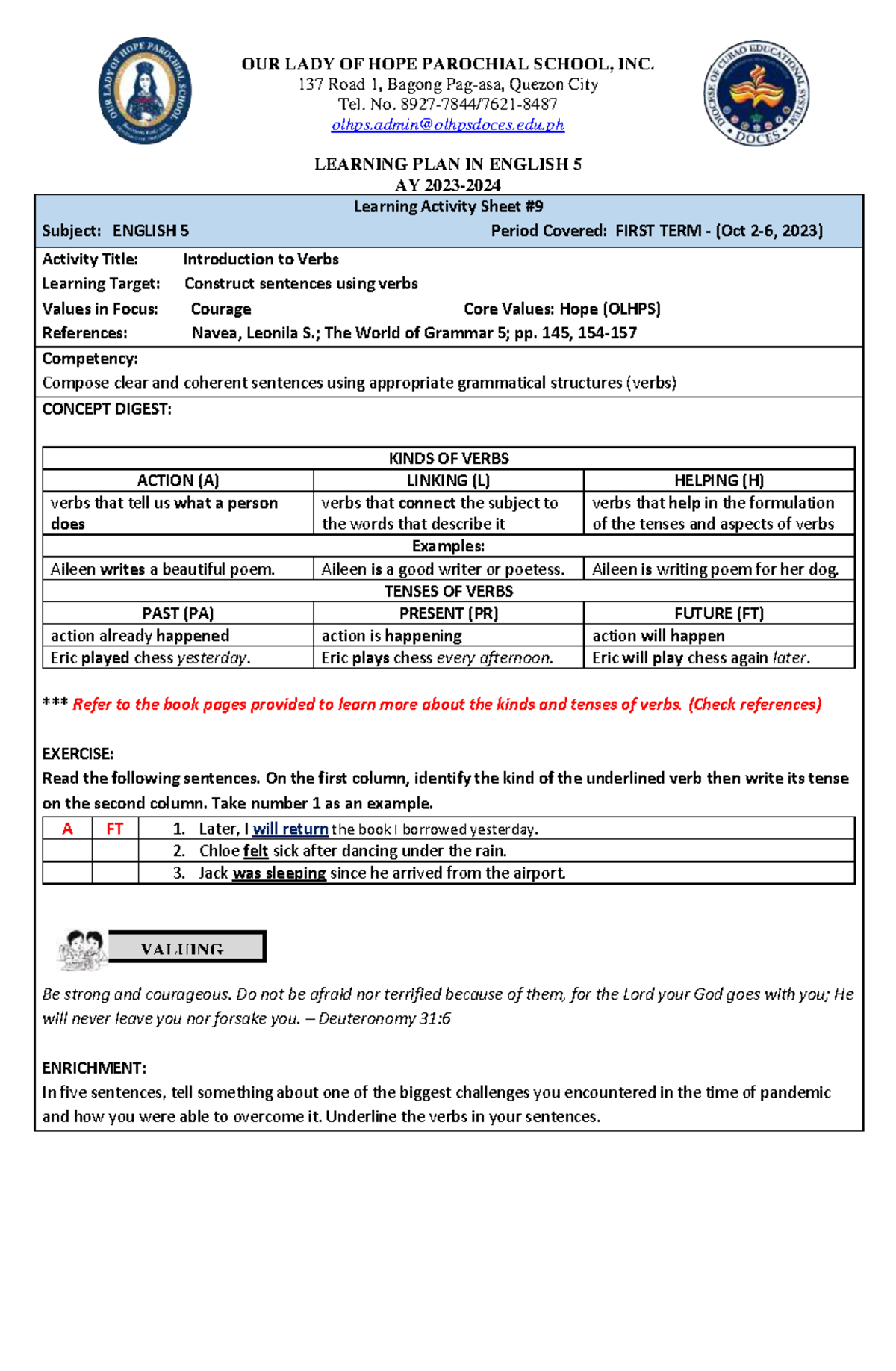 English 5 LAS 10 02 2023 - 137 Road 1, Bagong Pag-asa, Quezon City Tel ...