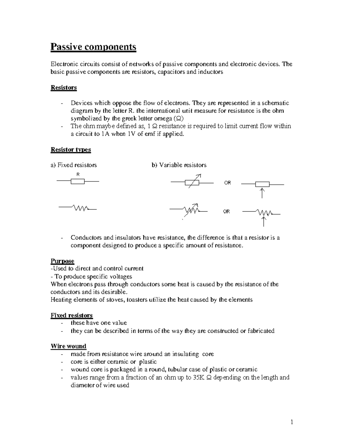 Identifying Electronic Components 1 Passive Components