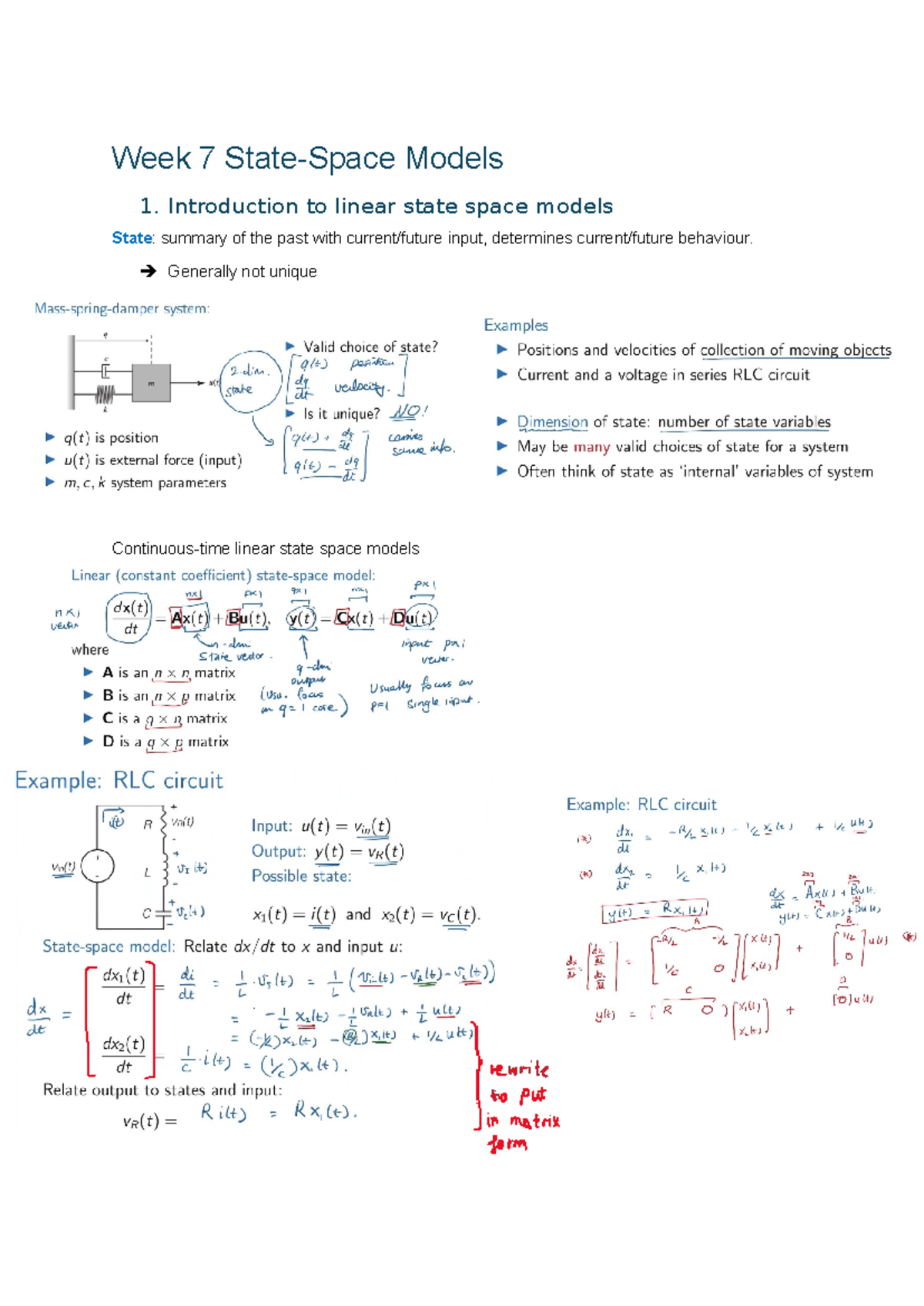 Week 7 - The lecture notes for Week 7 focuses on state-space model ...
