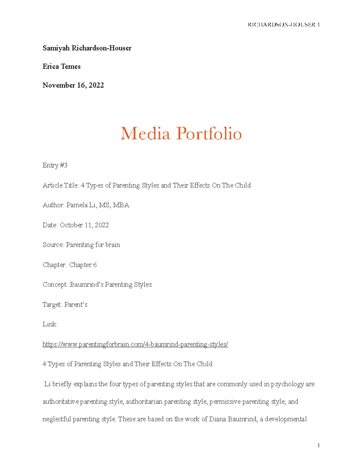 Media Portf 2 pdf - Samiyah Richardson-Houser Erica Temes November 16 ...