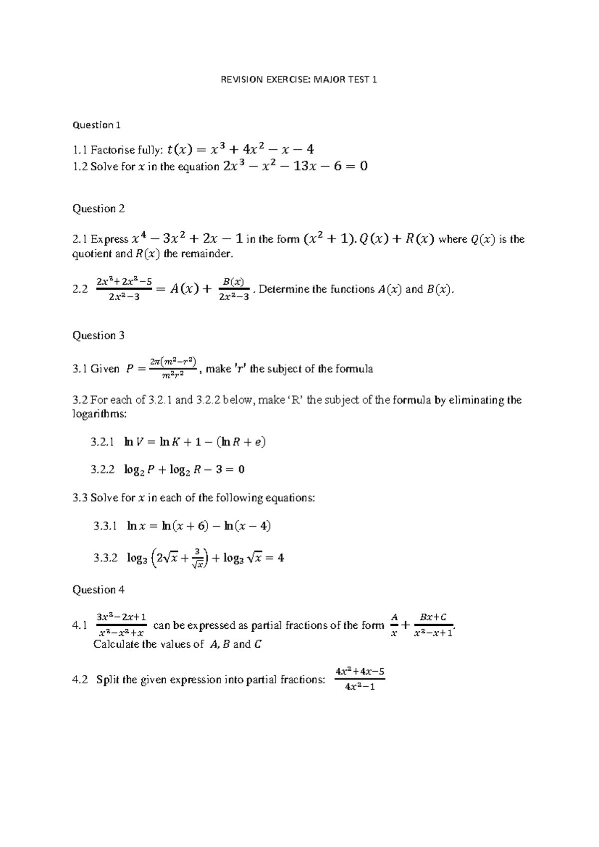 Revision Exercise Major TEST 1 - REVISION EXERCISE: MAJOR TEST 1 ...