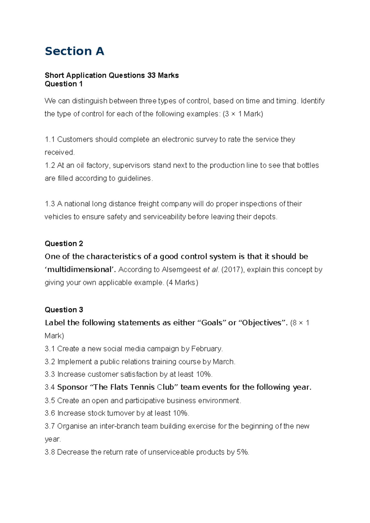 Exam Preparation 2 take home assessment - Section A Short Application ...