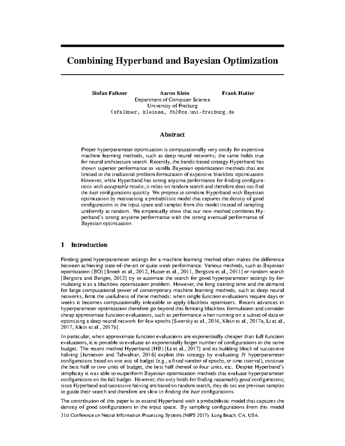 Combining Hyperband and Bayesian Optimization - uni-freiburg Abstract Proper hyperparameter ...