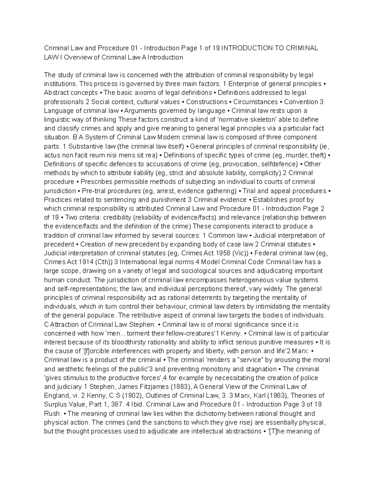 Criminal Law and Procedure 01 - Introduction Page 1 of 19 Introduction ...