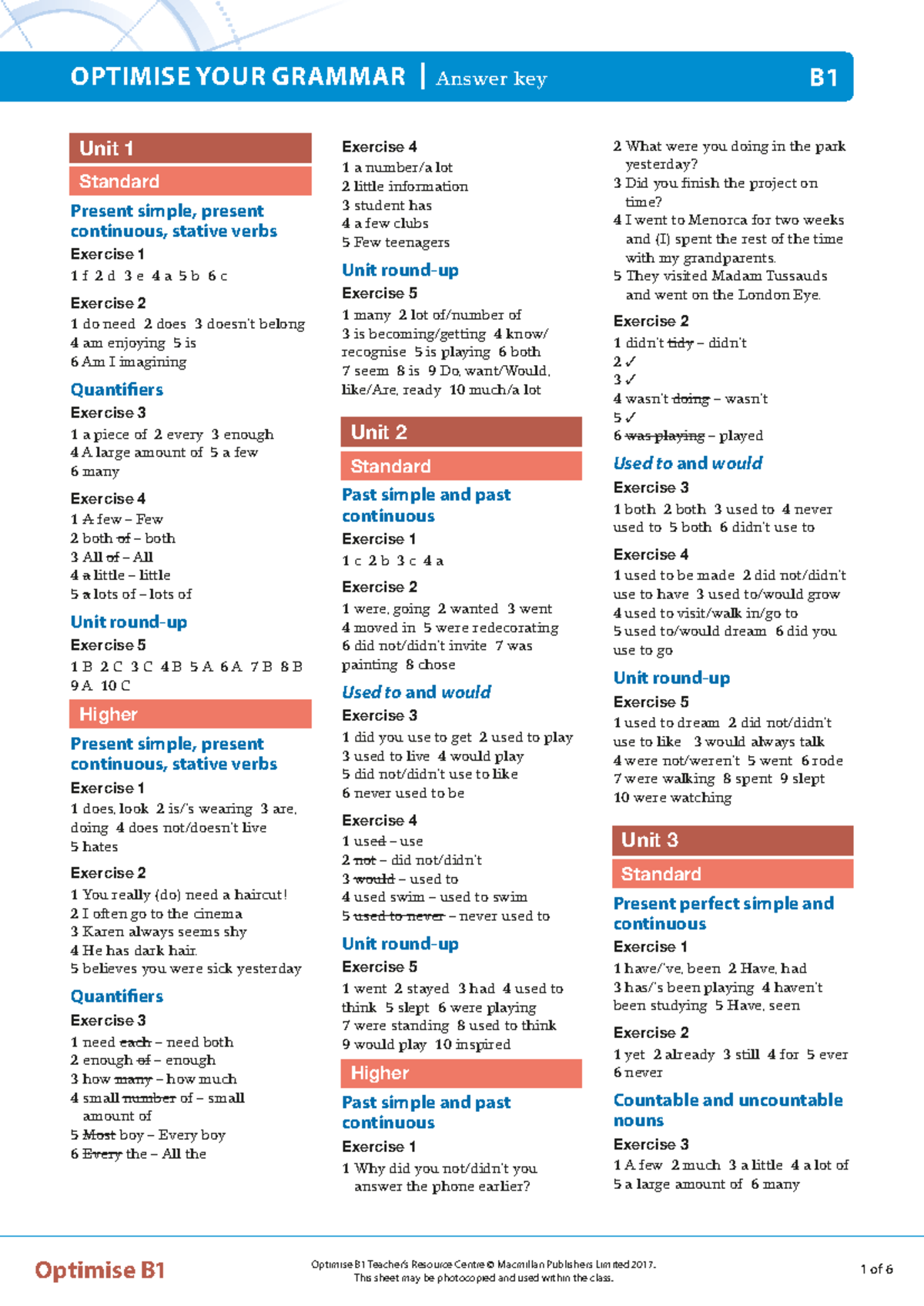 552254469 OPT B1 Grammar Answers - Optimise B1 Teacher’s Resource ...