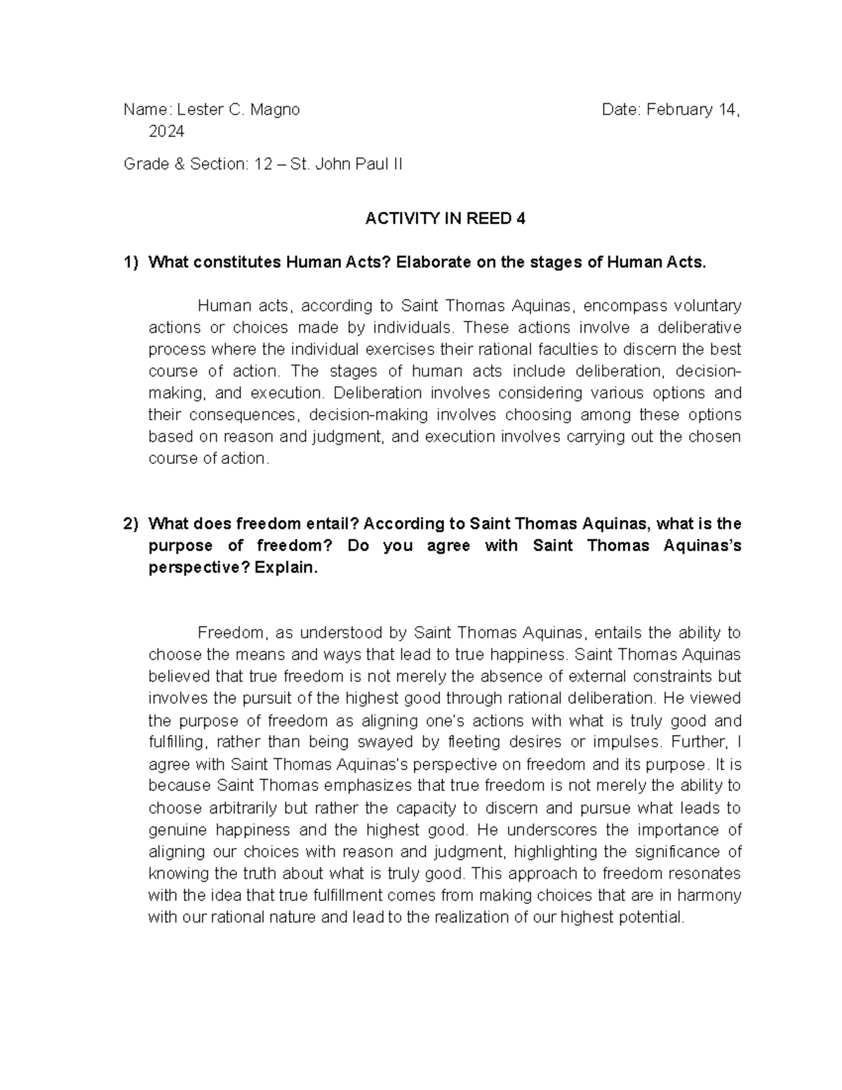 Activity in Reed 4 - Reed - Name: Lester C. Magno Date: February 14 ...