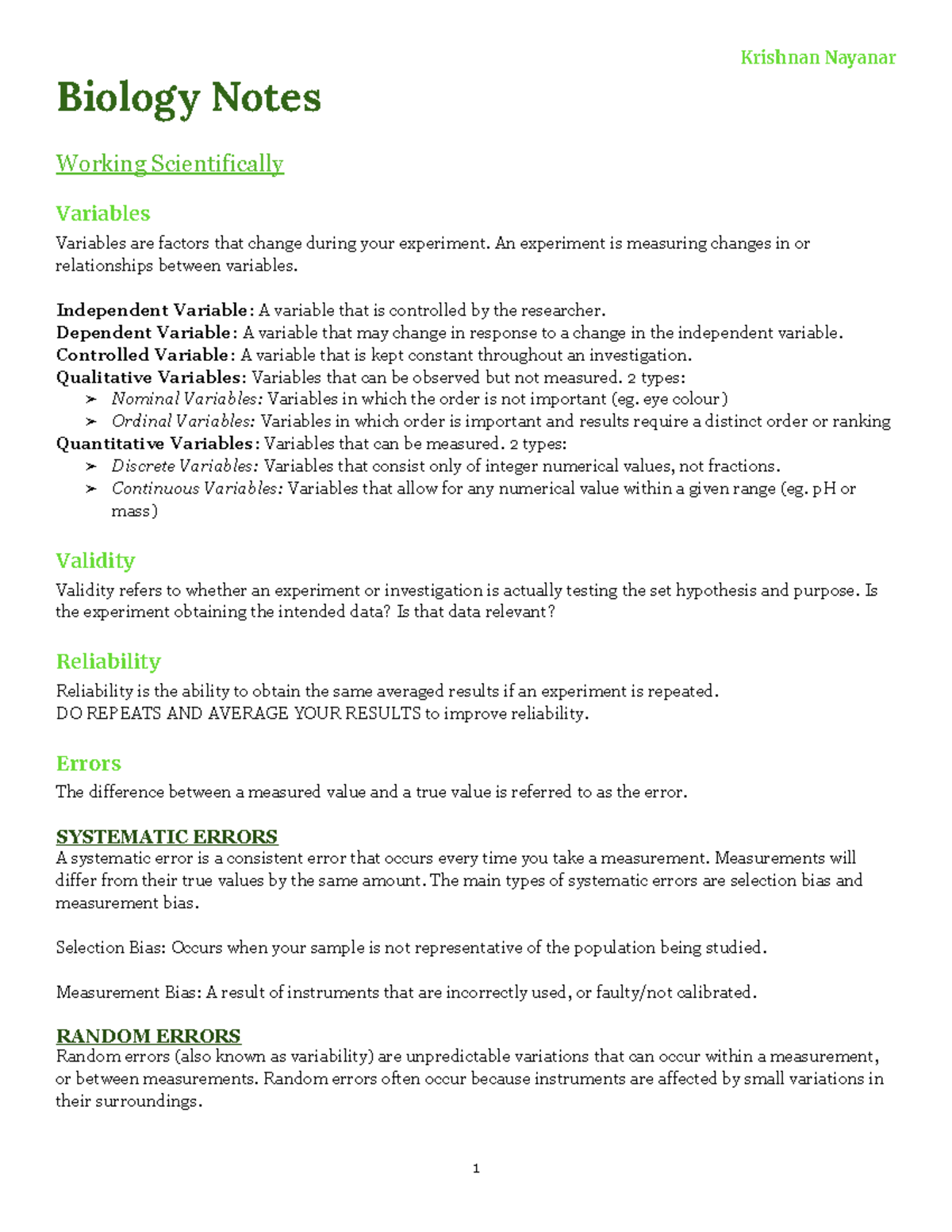 Bio Notes - module all - Biology Notes Working Scientifically Variables ...