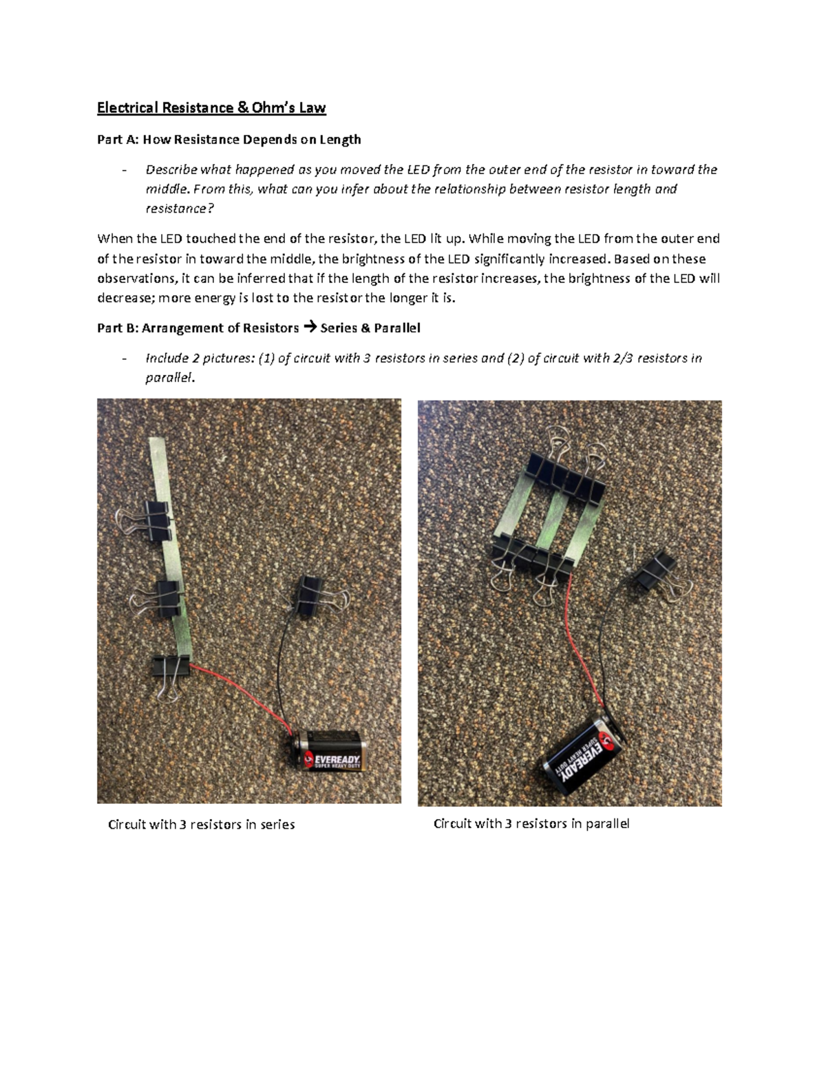 Phys lab 4 - Lab #4 - Electrical Resistance & Ohm’s Law Part A: How ...